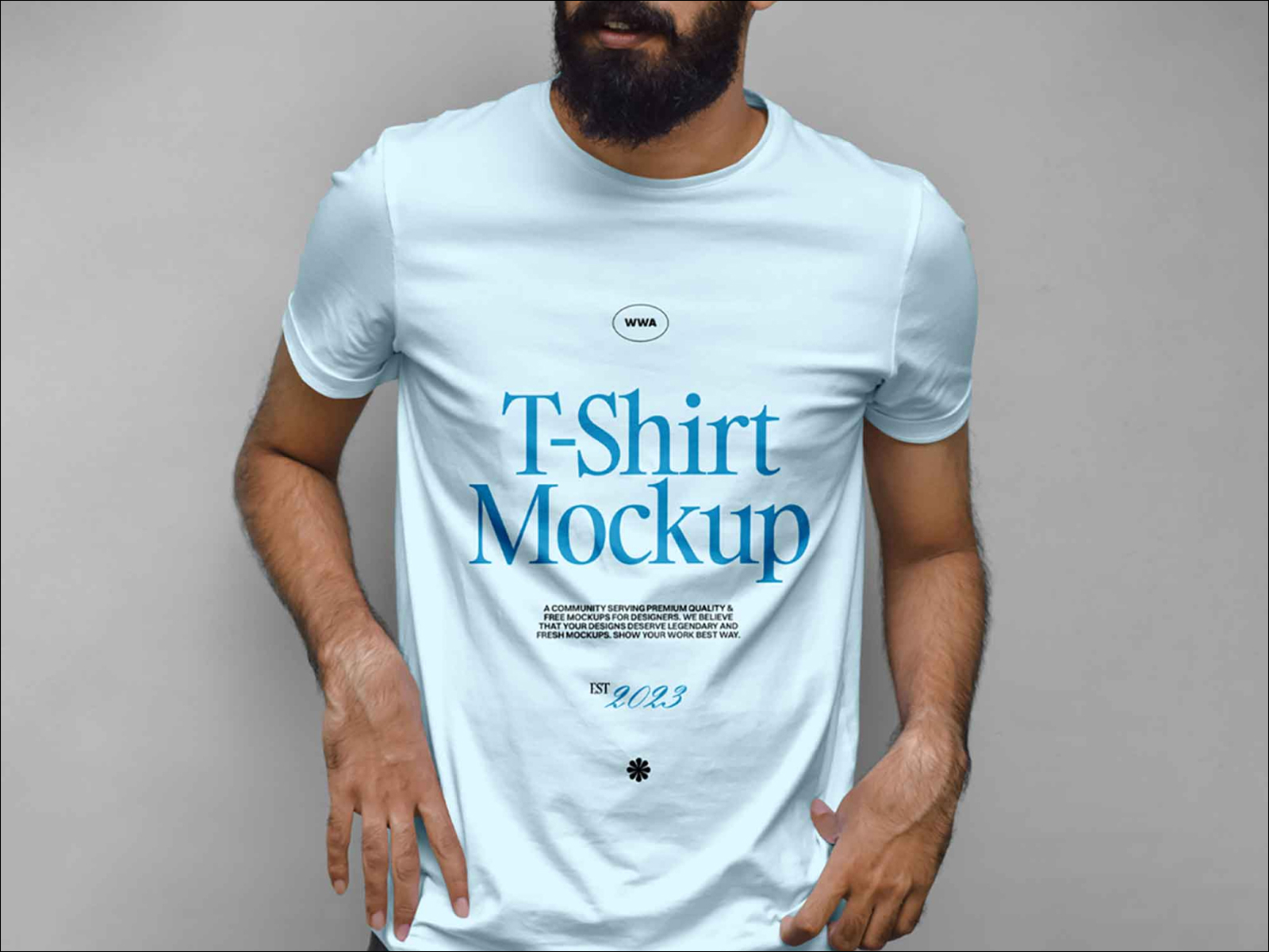 Free Man Wearing A T-Shirt Mockup PSD For Photoshop
