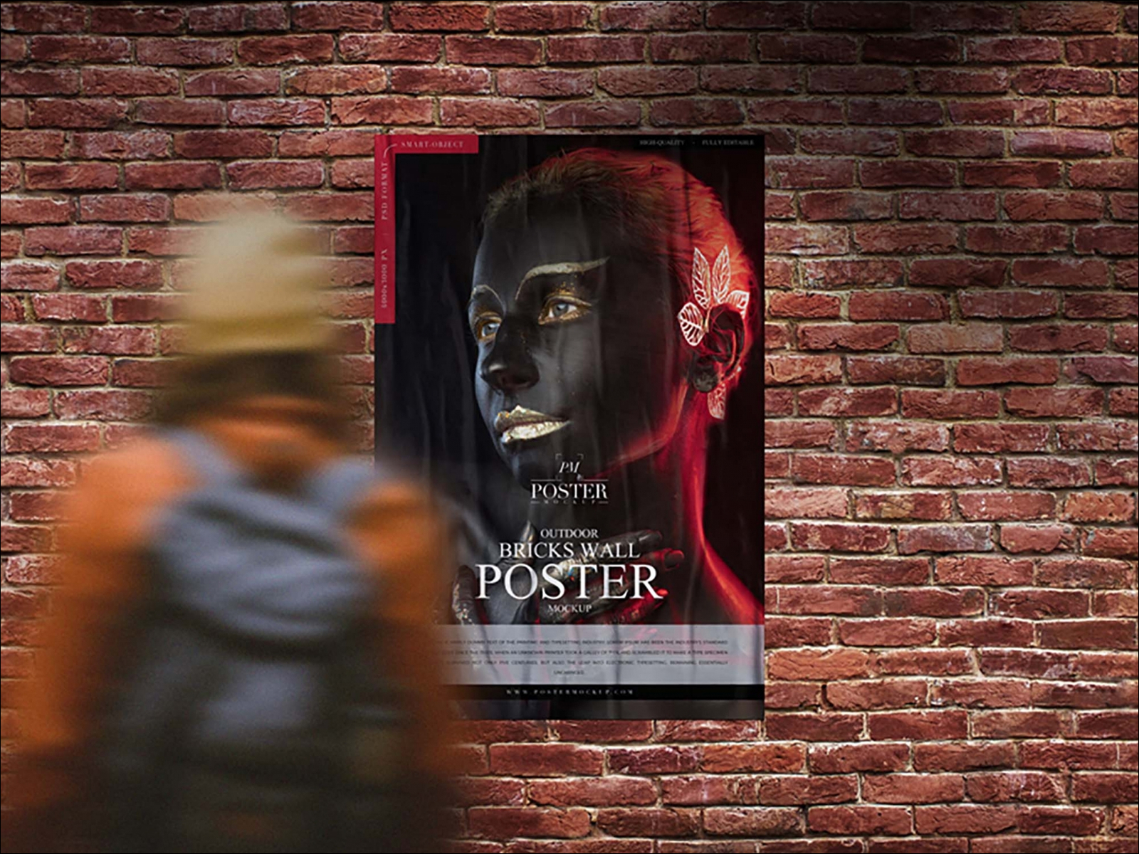 Free Outdoor Bricks Wall Poster Mockup PSD for Photoshop