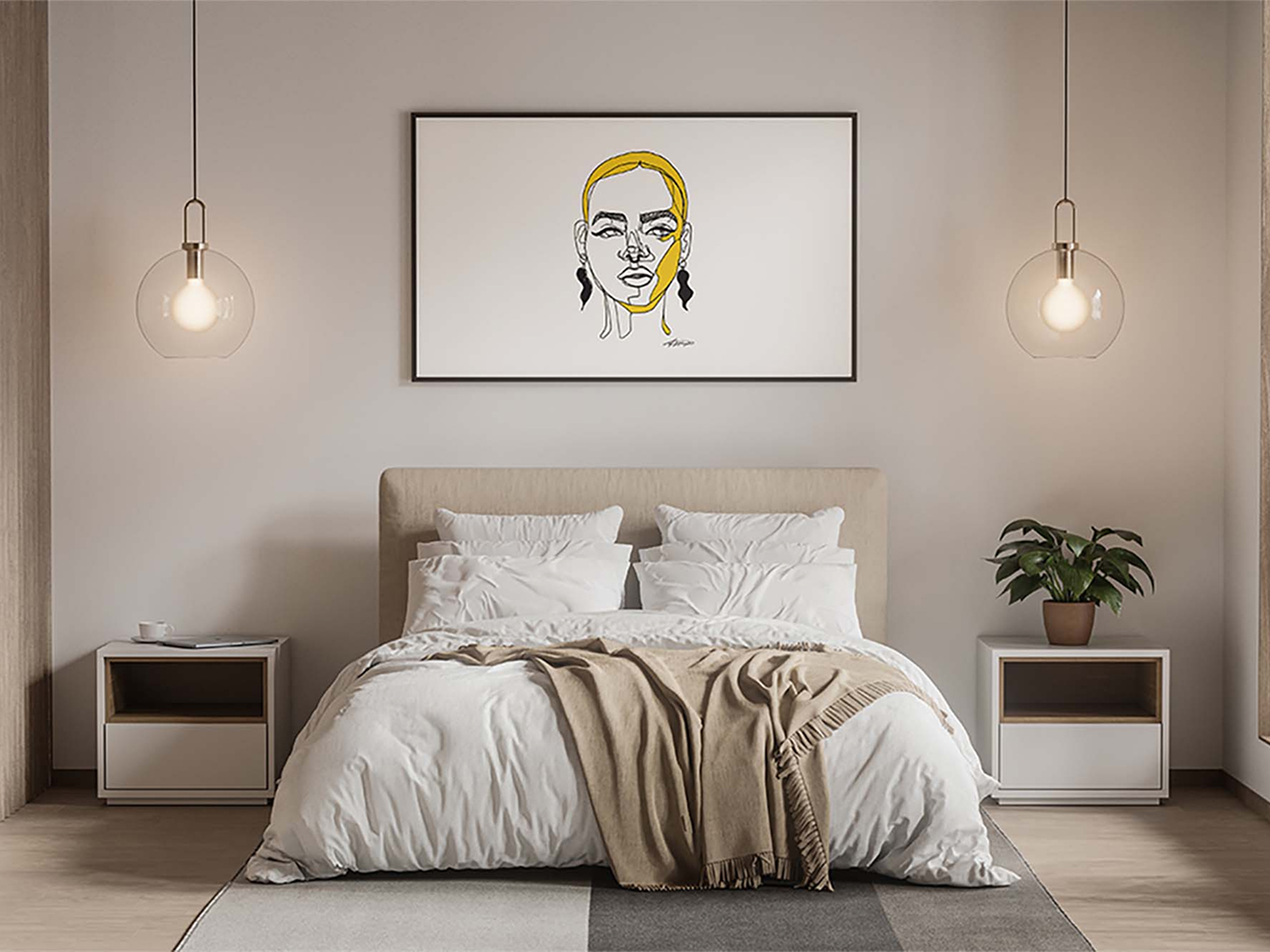 Free Poster In Bedroom PSD Mockup For Photoshop