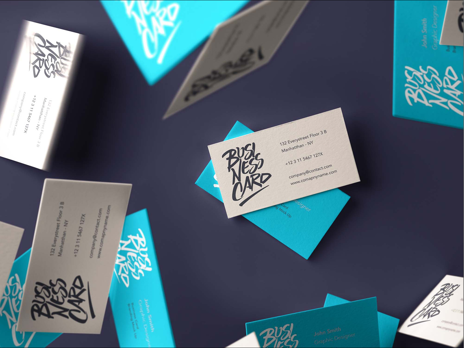 Free Falling Business Cards Mockup PSD for Photoshop