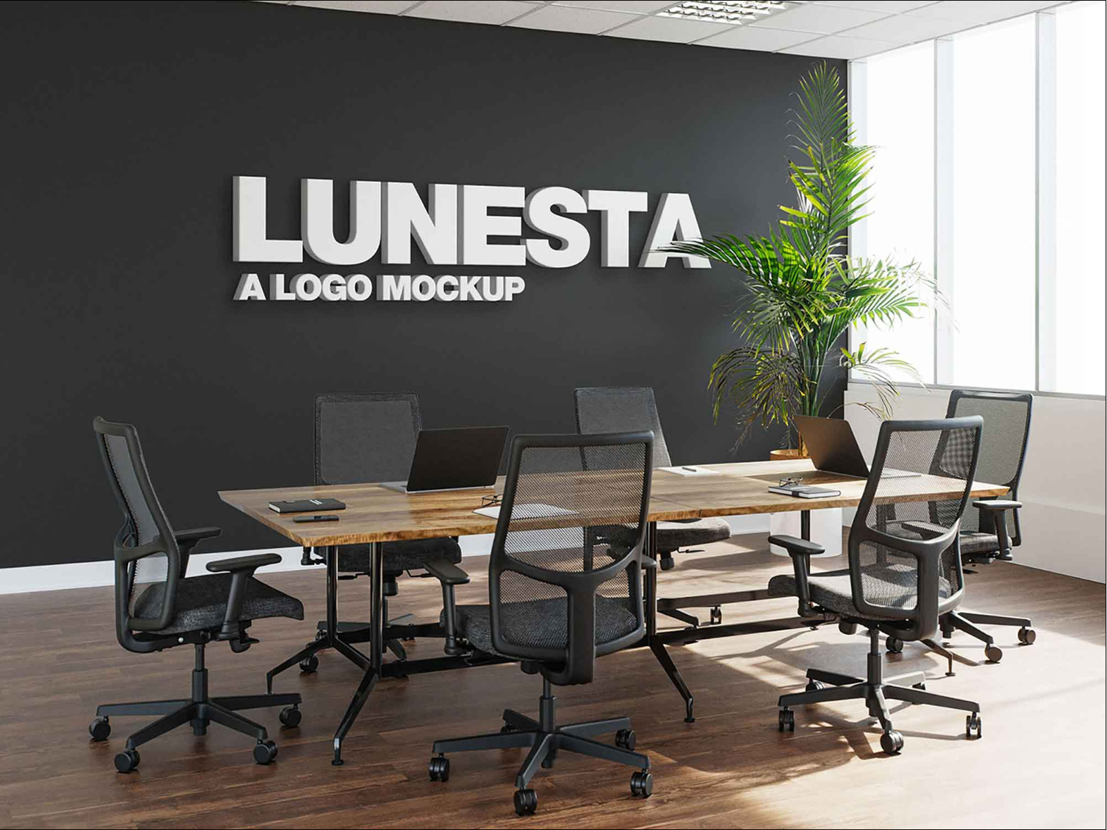 Free Office Conference Room Logo PSD Mockup for Photoshop