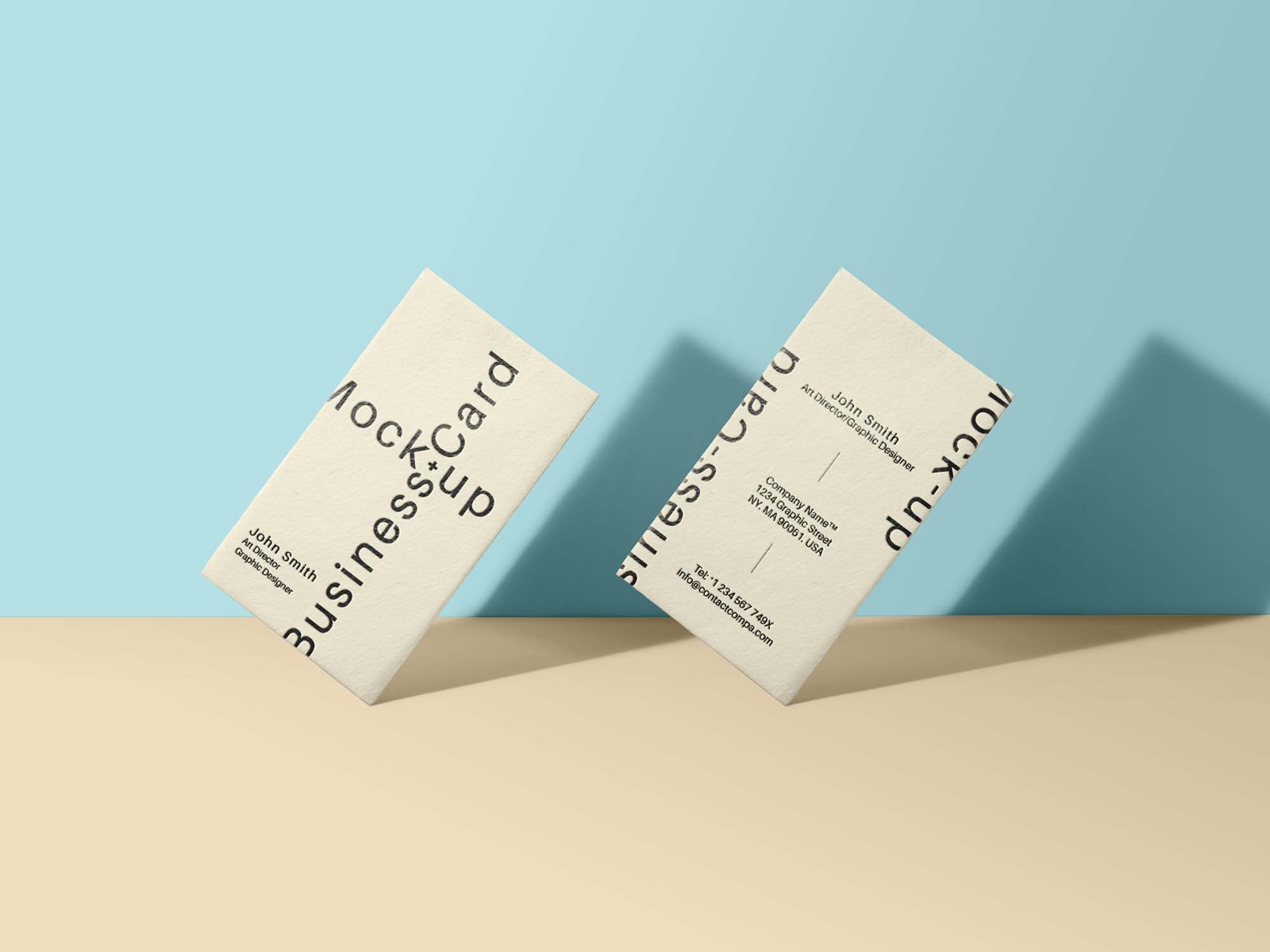 Free Two Floating Business Cards Mockup PSD