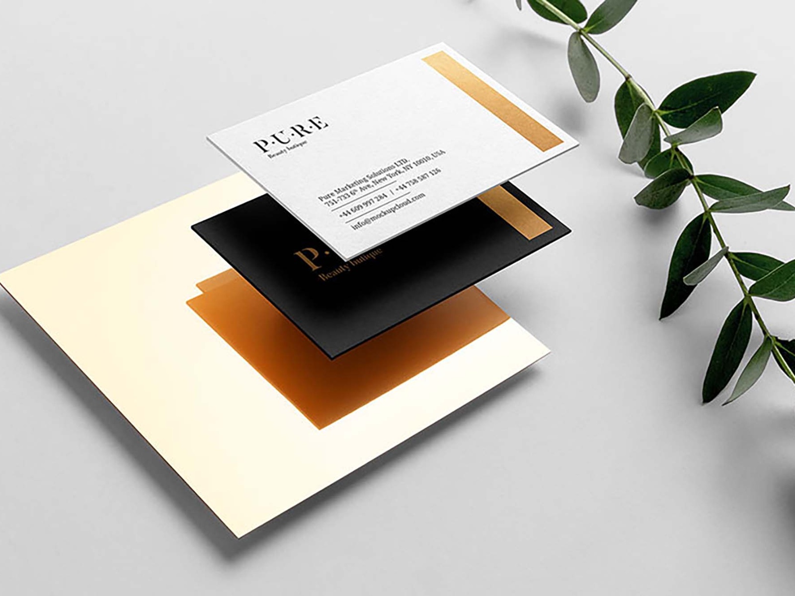 Free Floating Layered Business Cards PSD Mockup