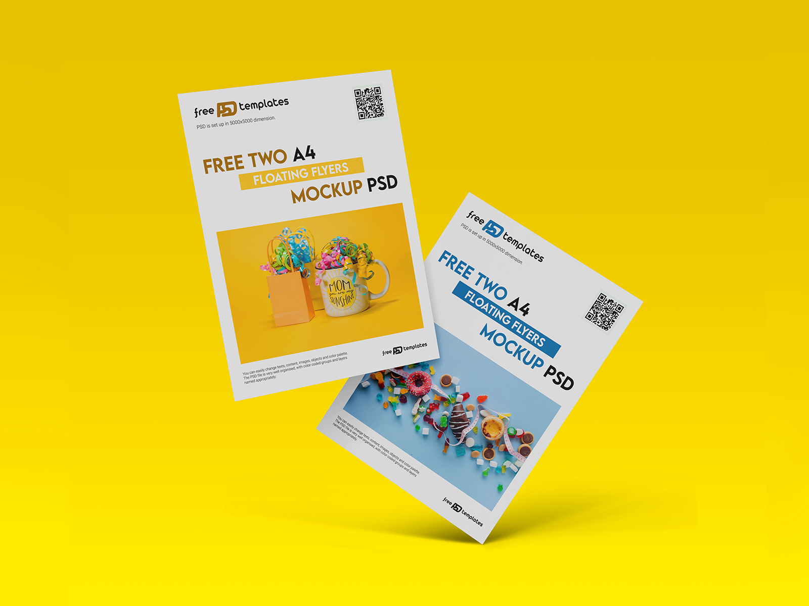 Free Two A4 Floating Flyers Mockup PSD