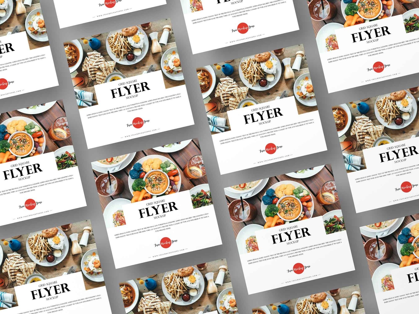 Free Square Flyers Grid PSD Mockup