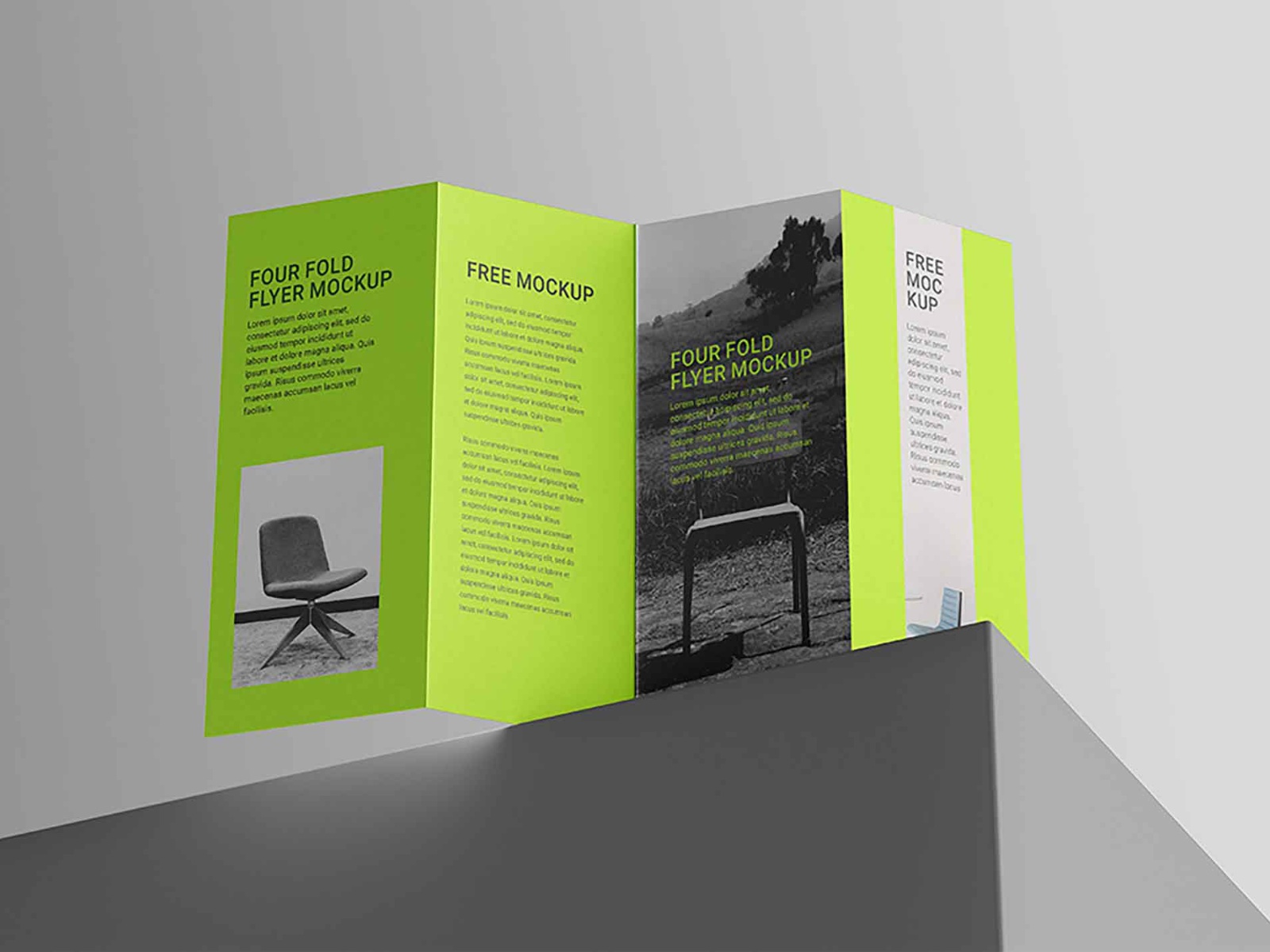 Free Upright Four Fold Flyer PSD Mockup
