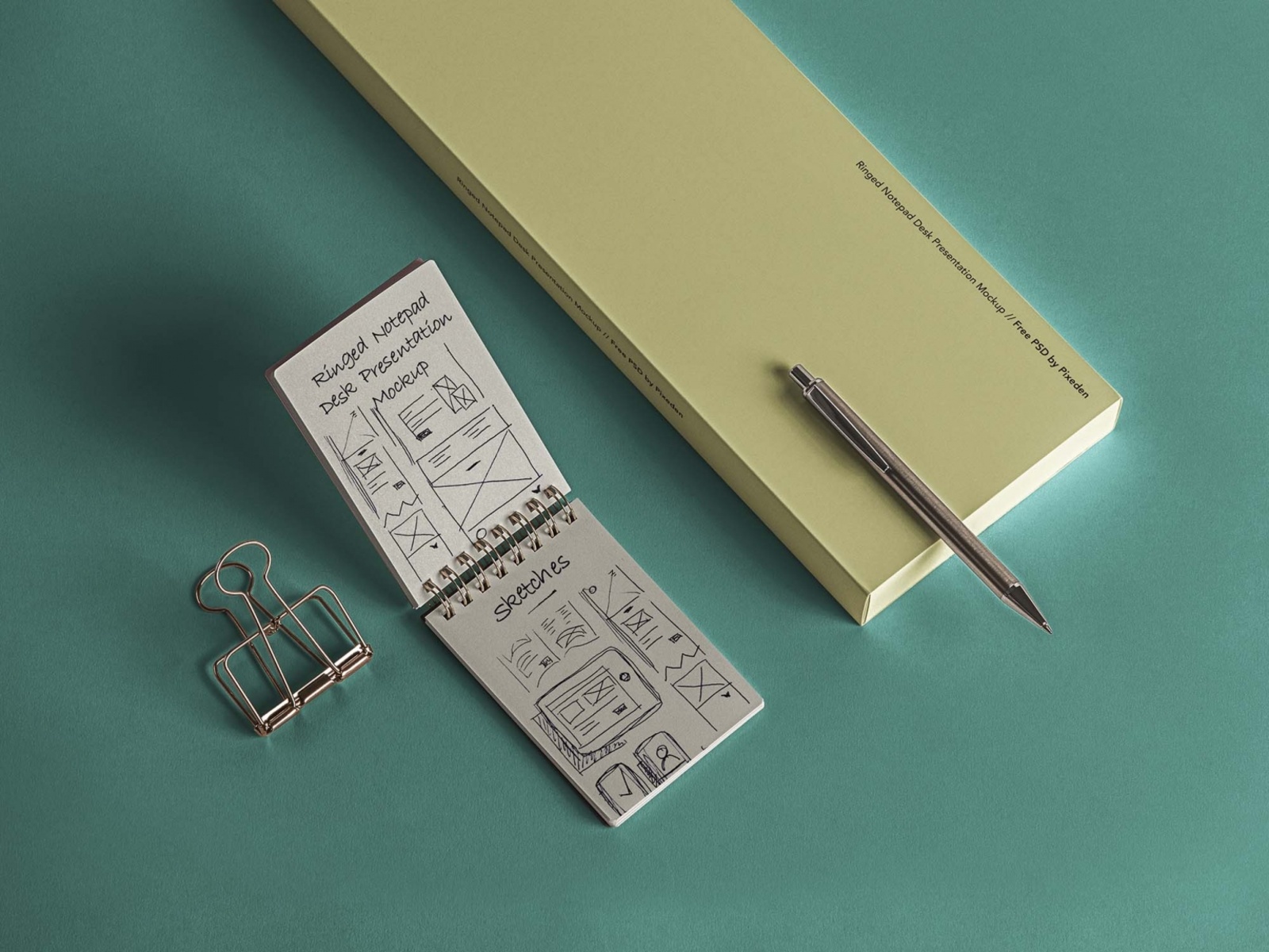 Free Small Ringed Notepad Stationery Scene PSD Mockup
