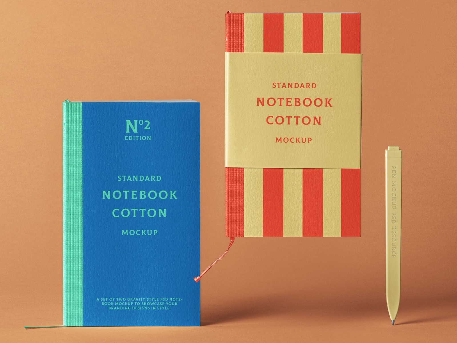 Free Textile Cover Notebooks PSD Mockup